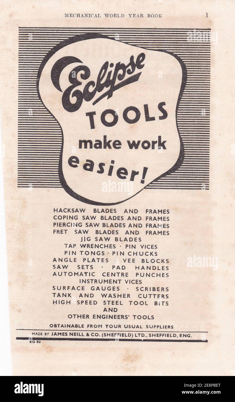 Vintage advert for Eclipse Tools made by James Neill & Co. (Sheffield ...