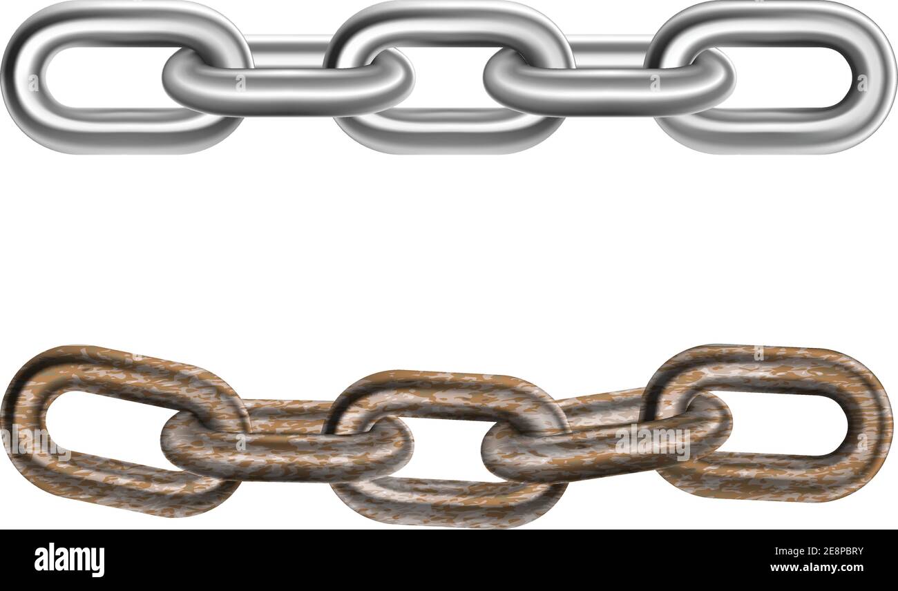 Two realistic pieces of steel and iron rusty links strong heavy chains ...