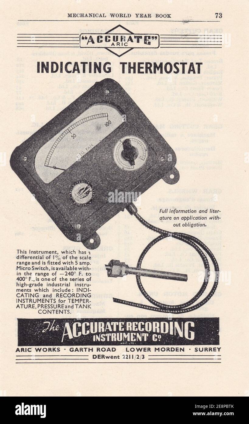 Vintage advert for The Accurate Recording Instrument Co Stock Photo - Alamy