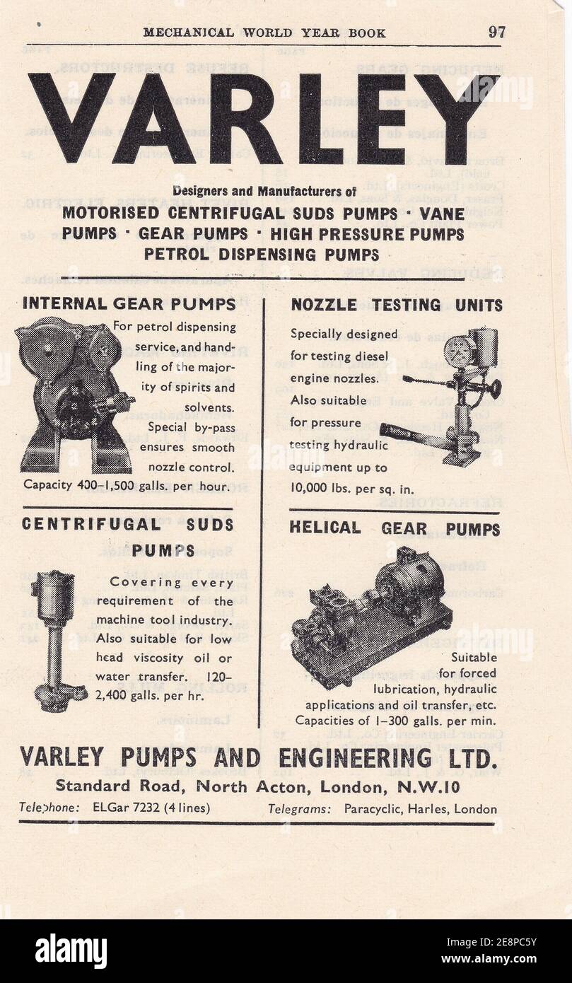 Vintage advert for Varley Pumps and Engineering Ltd Stock Photo - Alamy