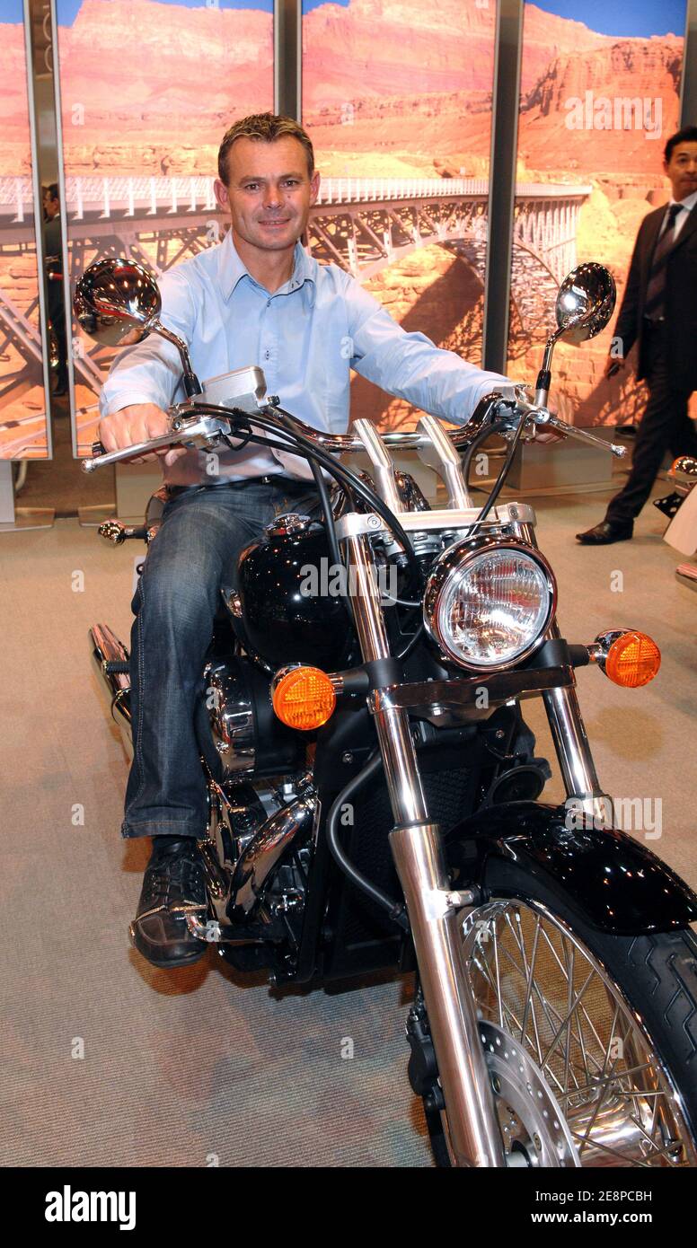 Waterski champion Patrice Martin pose on a custom Honda during the ...