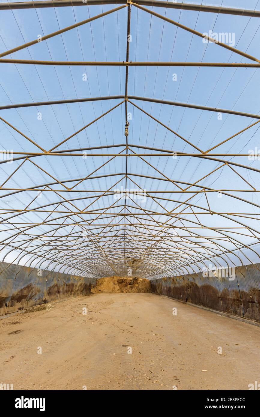 Half empty Sawdust warhouse. Industrial concept, large building with ...