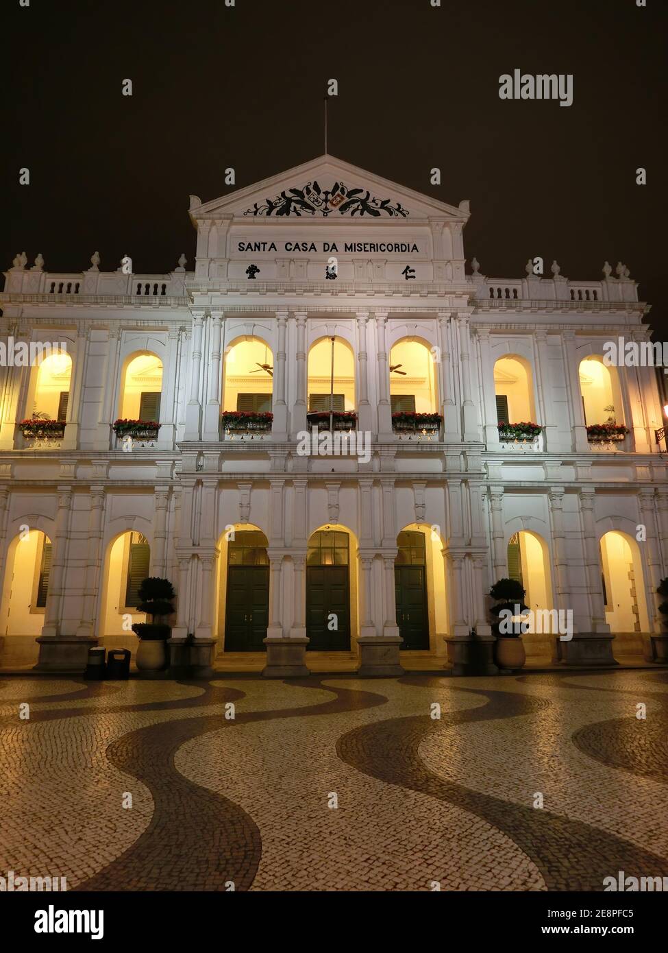 Macau, MAR 15, 2012 - Night view of the Holy House of Mercy and Senado ...
