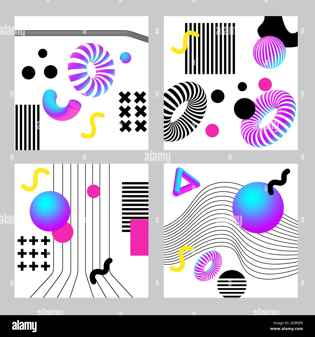 Vibrant 3d geometry and lines abstract collages set. Vector design for ...