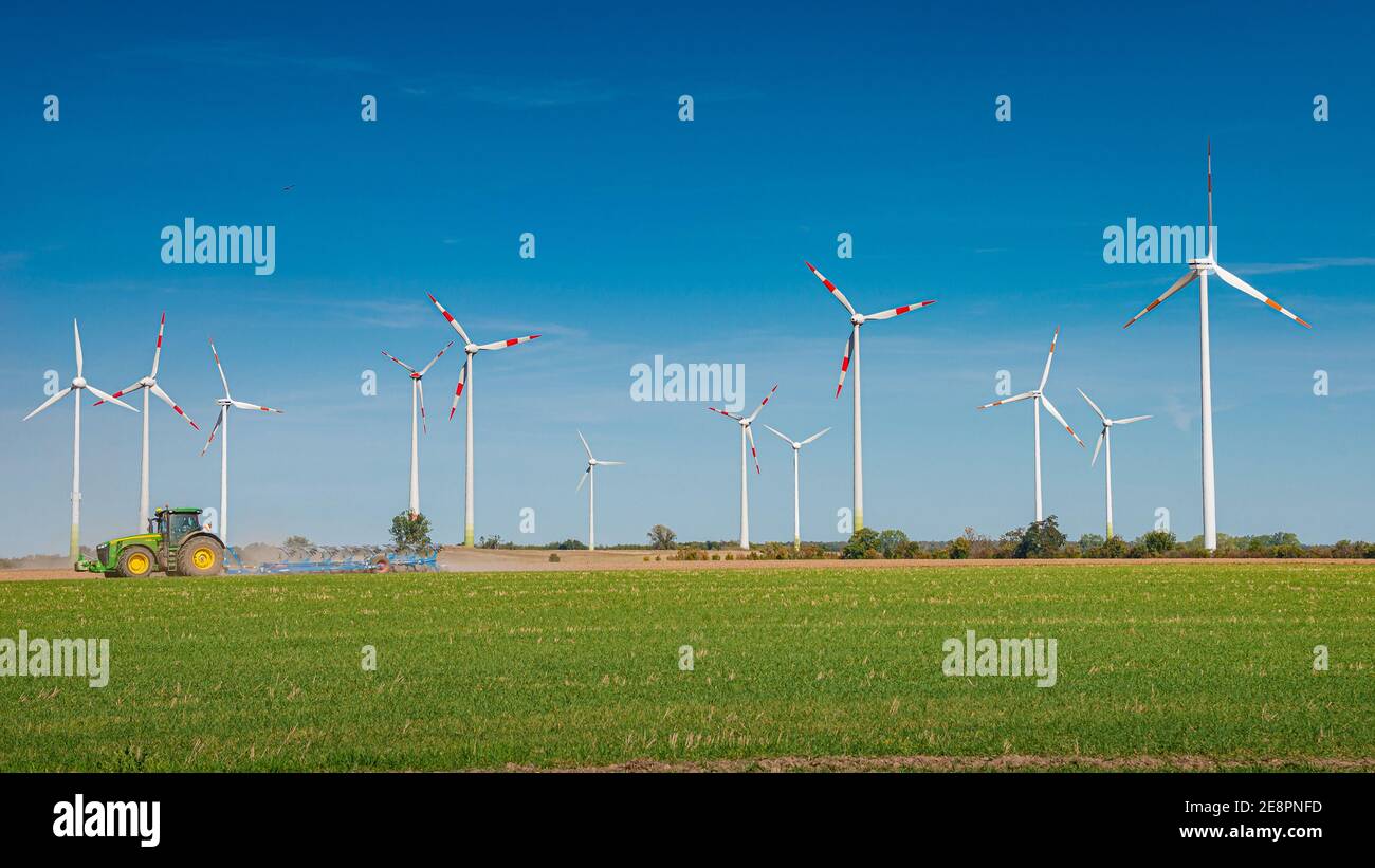 Big wind turbines to generate electrical power, green ecofriendly ...
