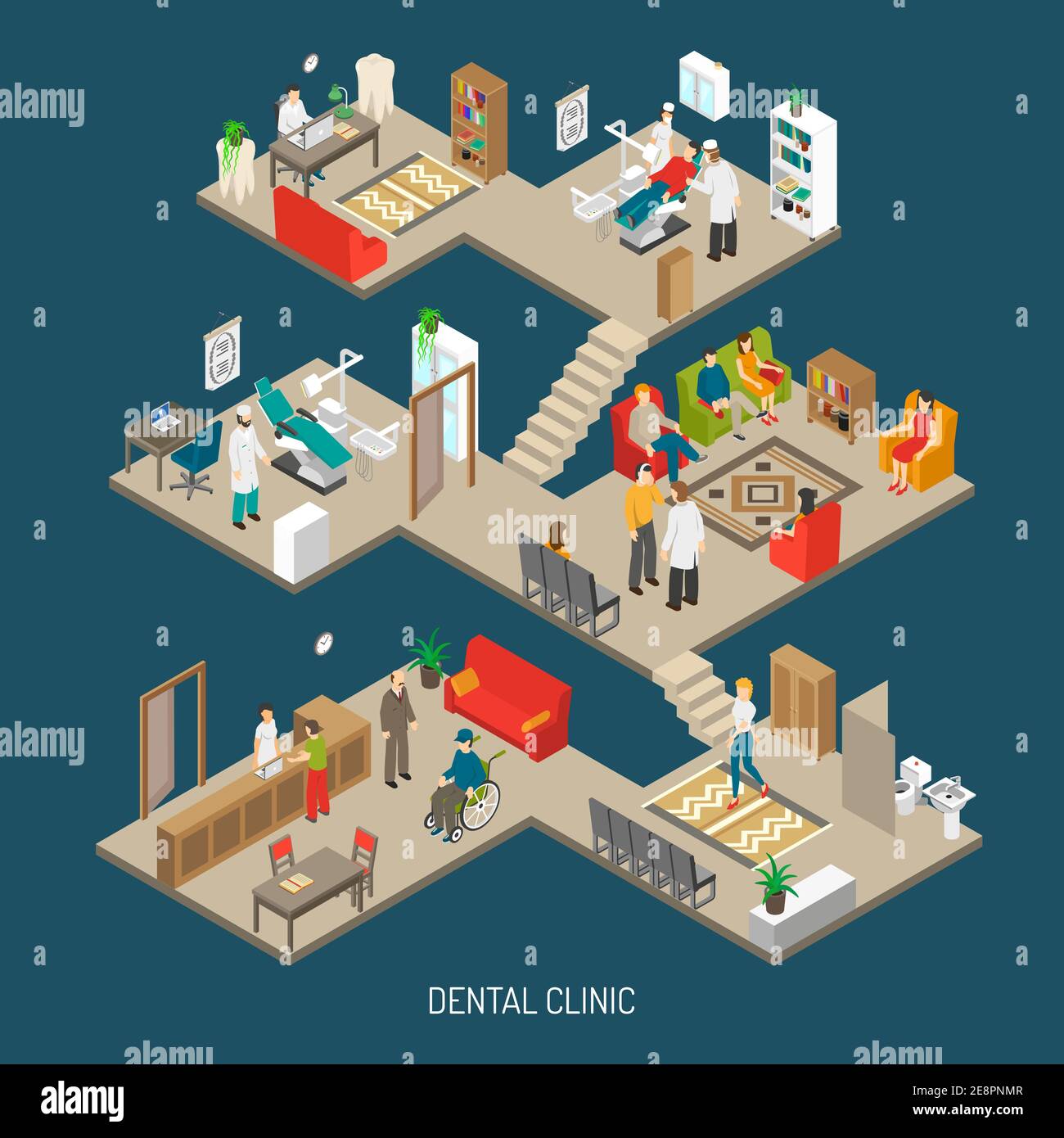Dental practice clinic building isometric composition poster with ...