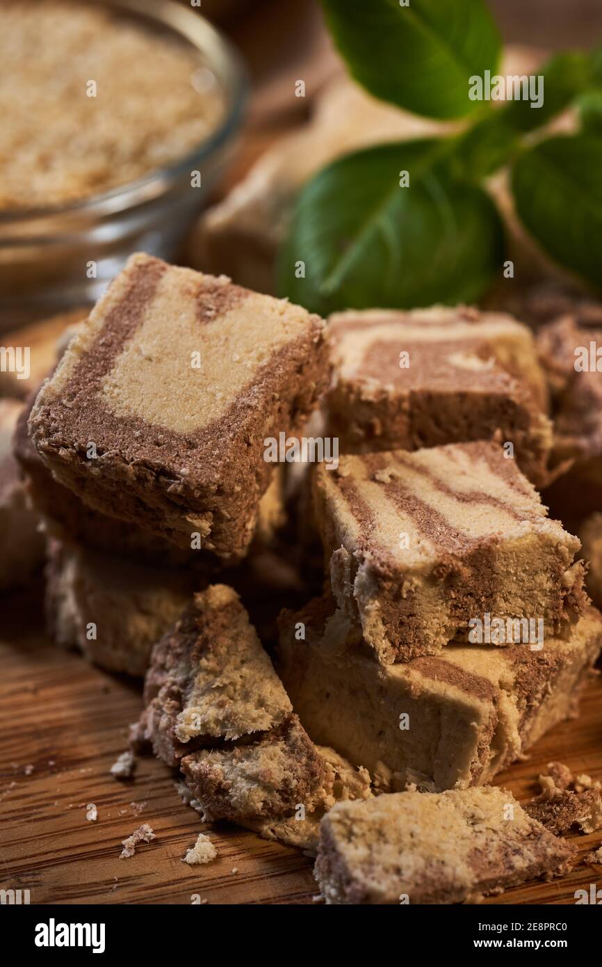 Halvah (or halawa), a delicious Middle Eastern dessert made with sunflower and sesame seeds ...