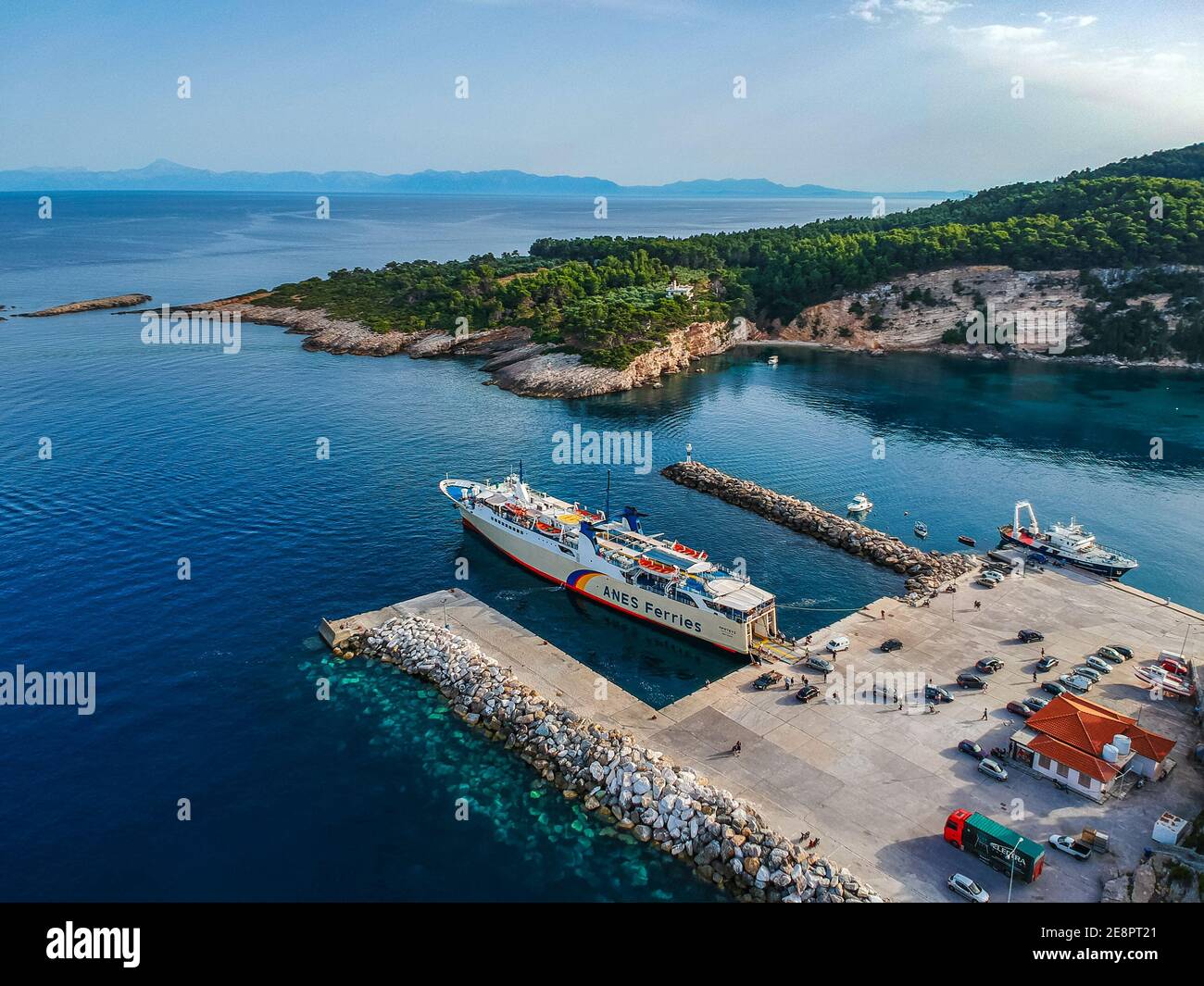 Proteus Ferry boat from Anes company docked in Alonissos port on the ...