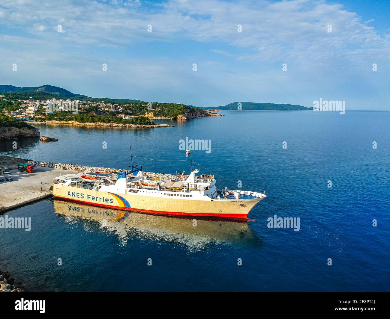 Proteus Ferry boat from Anes company docked in Alonissos port on the ...