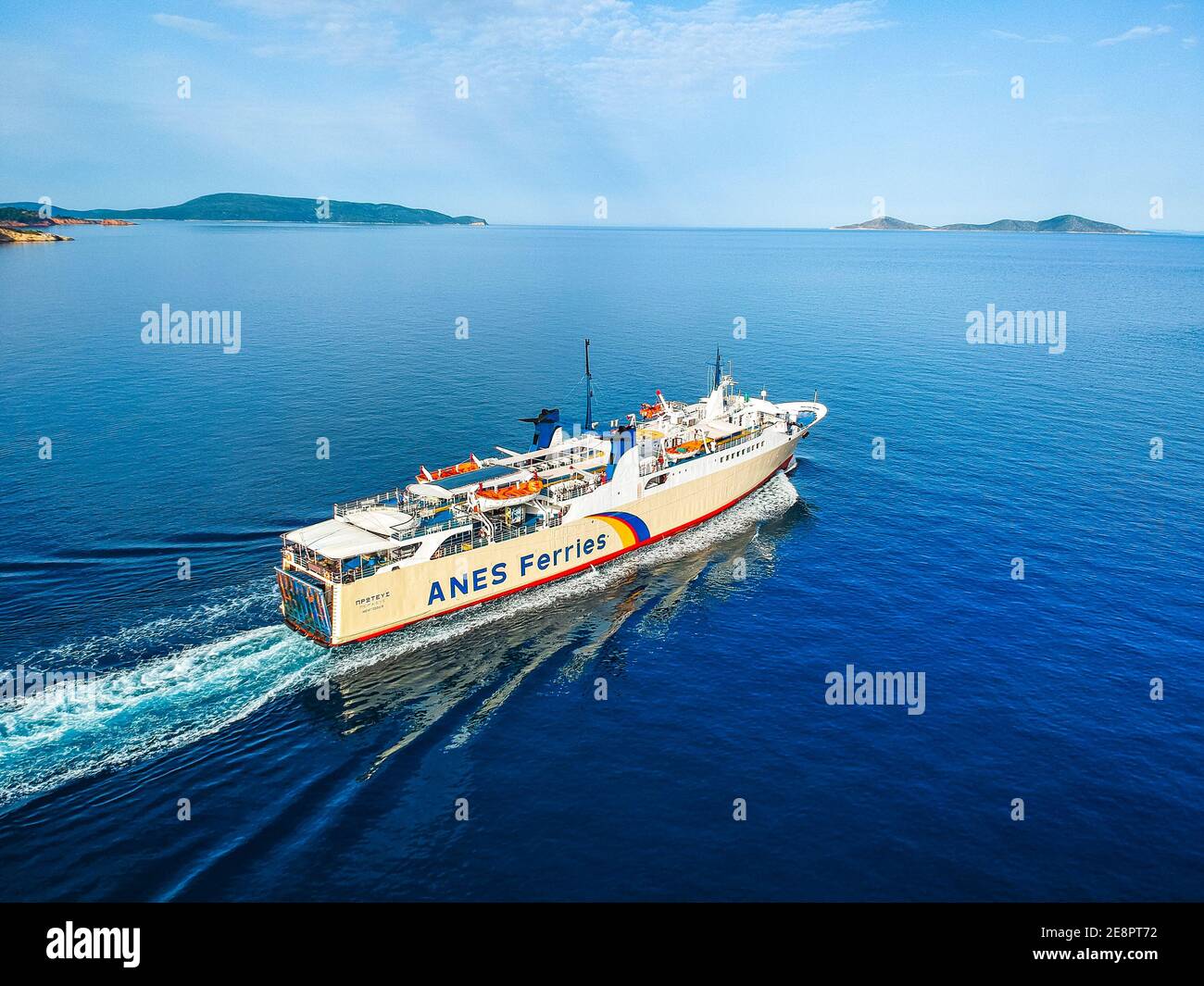 Proteus Ferry boat from Anes company docked in Alonissos port on the ...