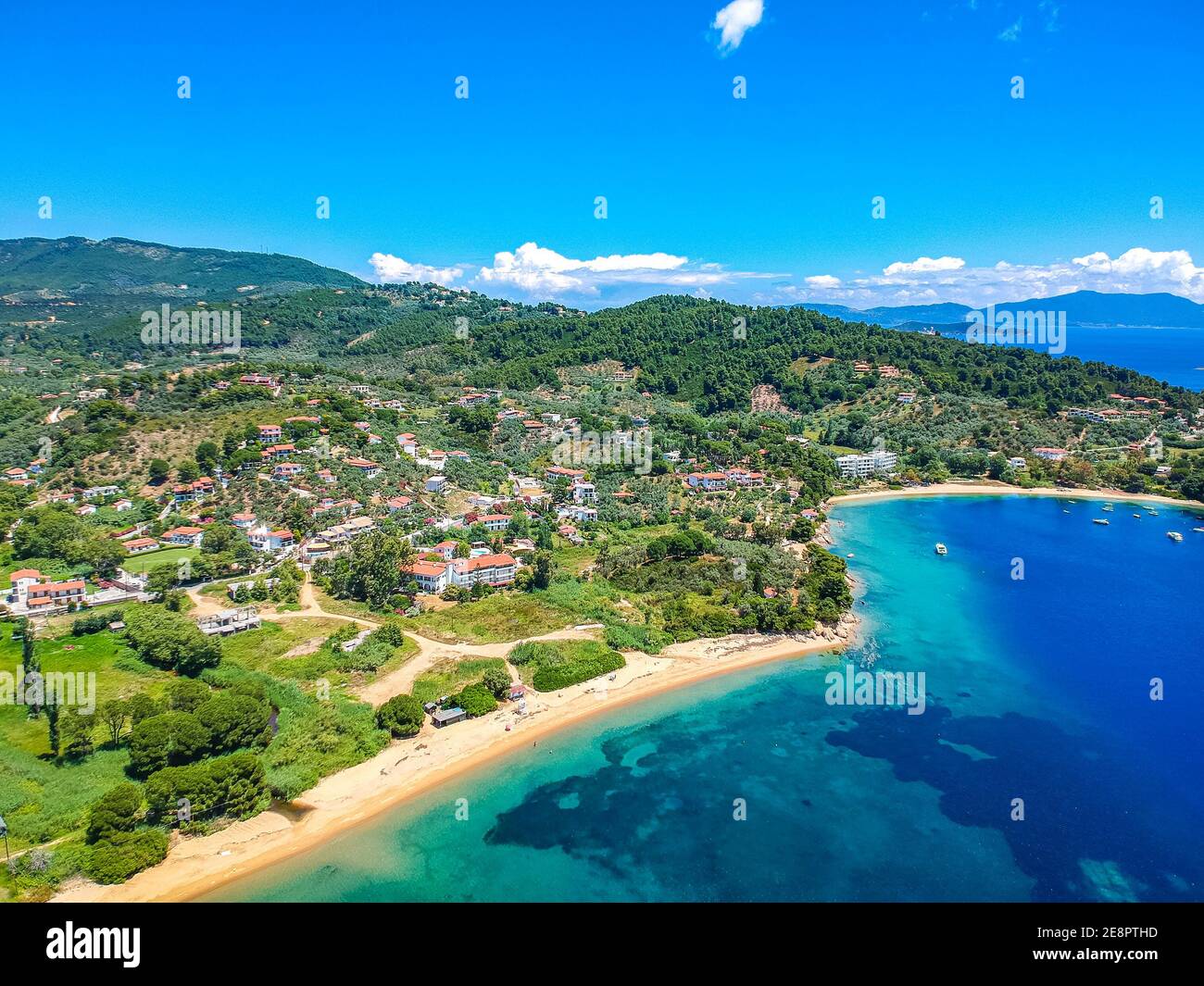 The famous sandy beach of Agia Paraskevi in island of Skiathos ...