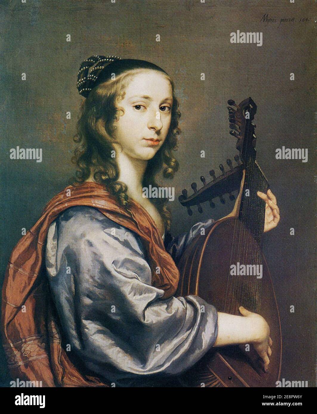 Jan Mijtens, A Lady Playing a Lute Stock Photo - Alamy