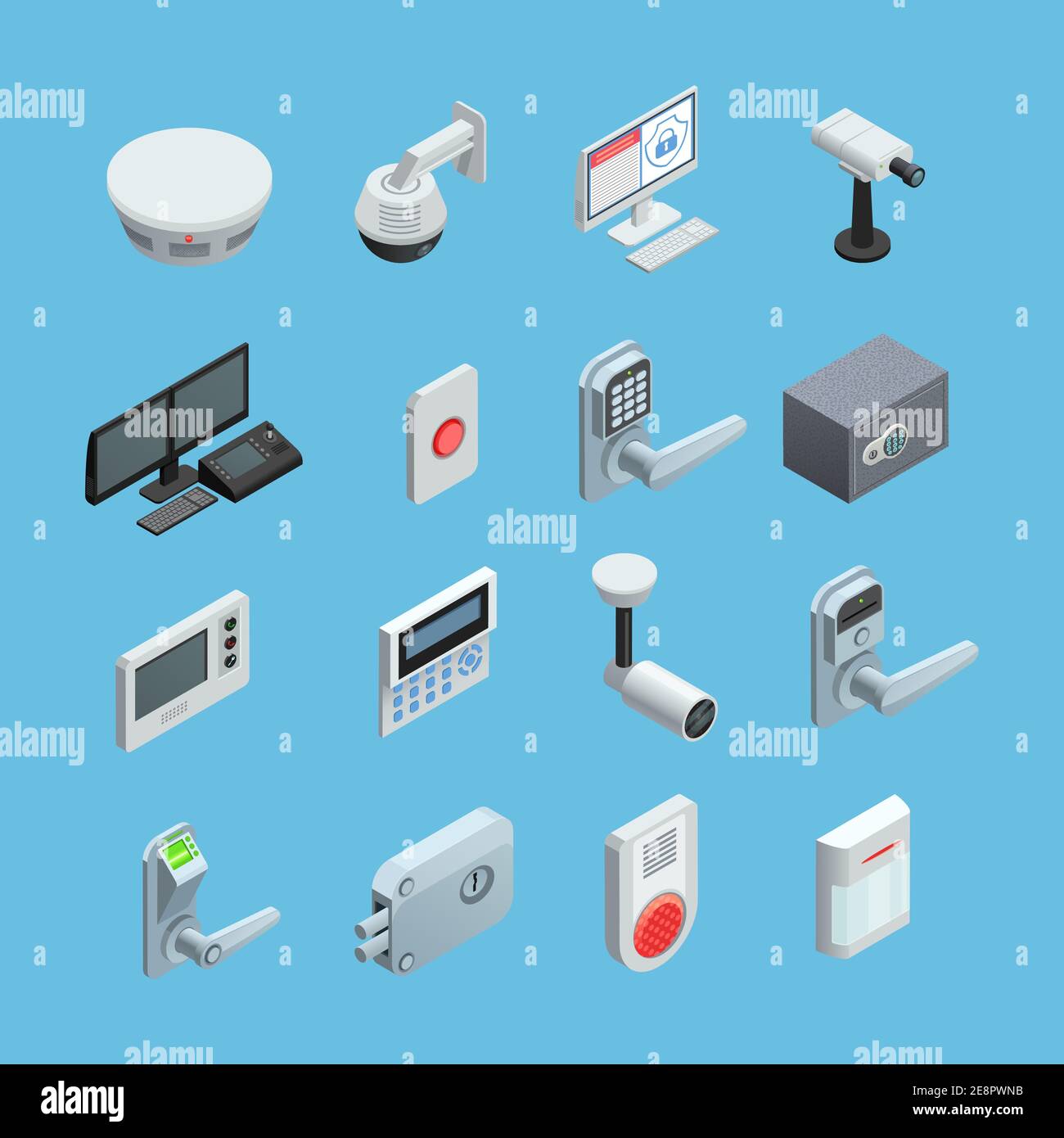Home security system elements isometric icons collection with ...