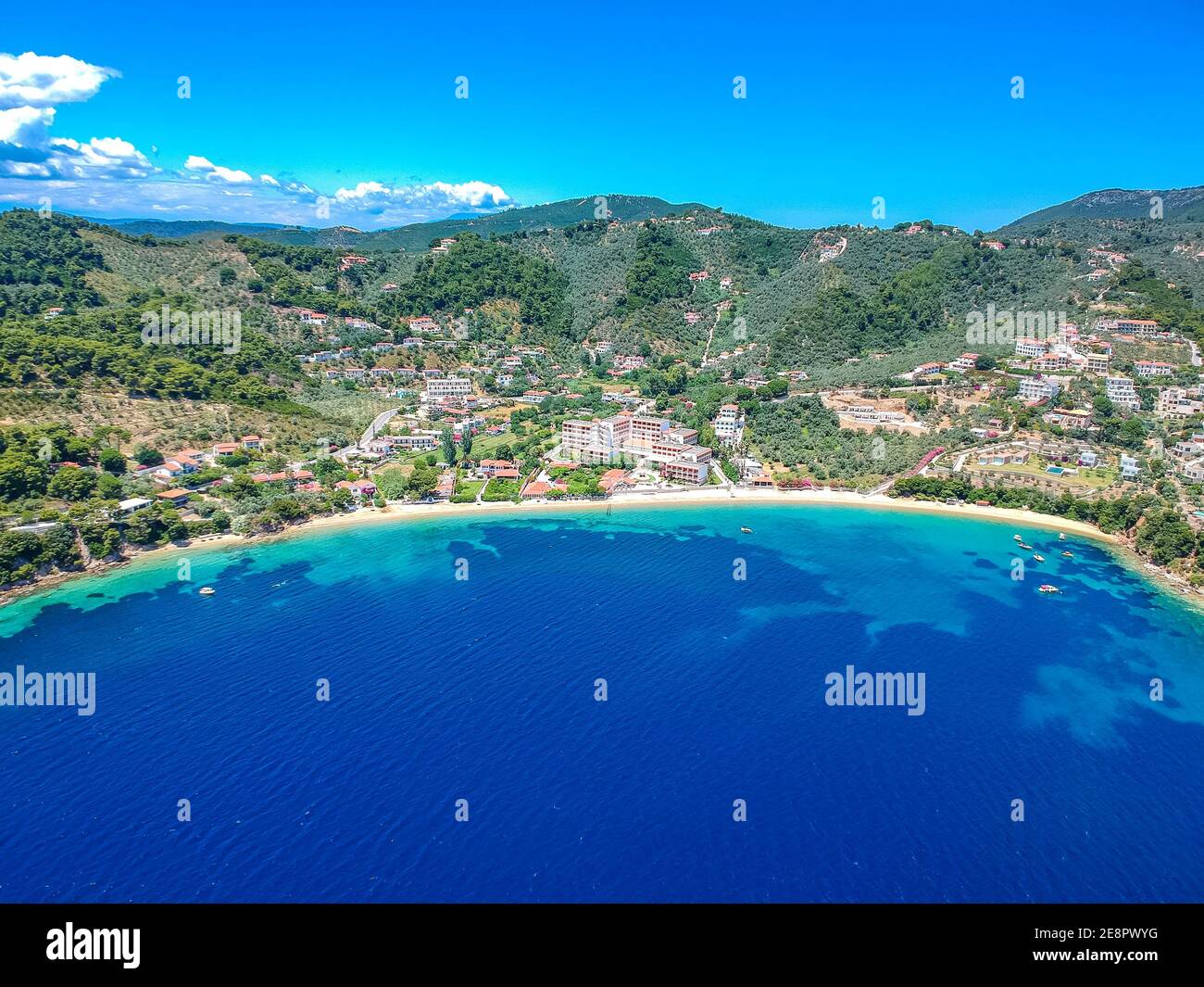 The famous sandy beach of Agia Paraskevi in island of Skiathos ...