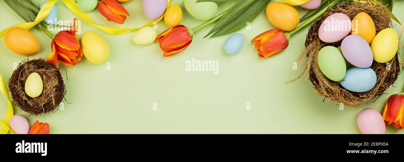 Stylish background with colorful easter eggs pastel colors isolated on ...