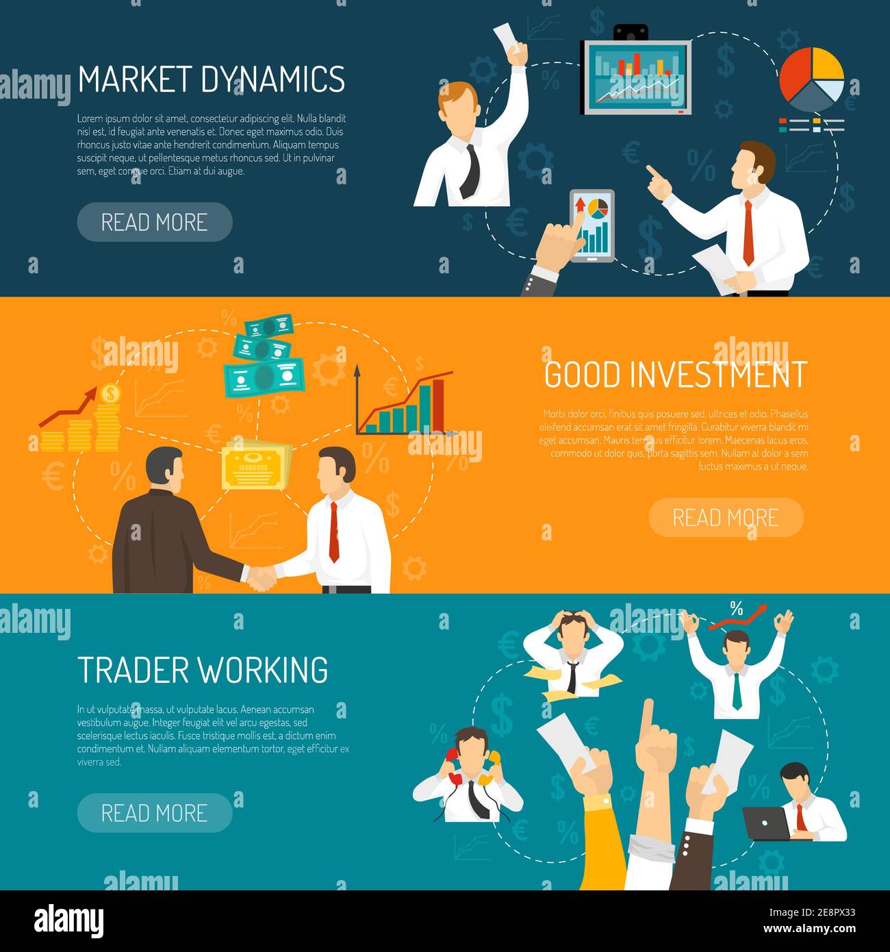 Trader work horizontal banners set with profitable financial solutions ... Trader work horizontal banners set with profitable financial solutions ...