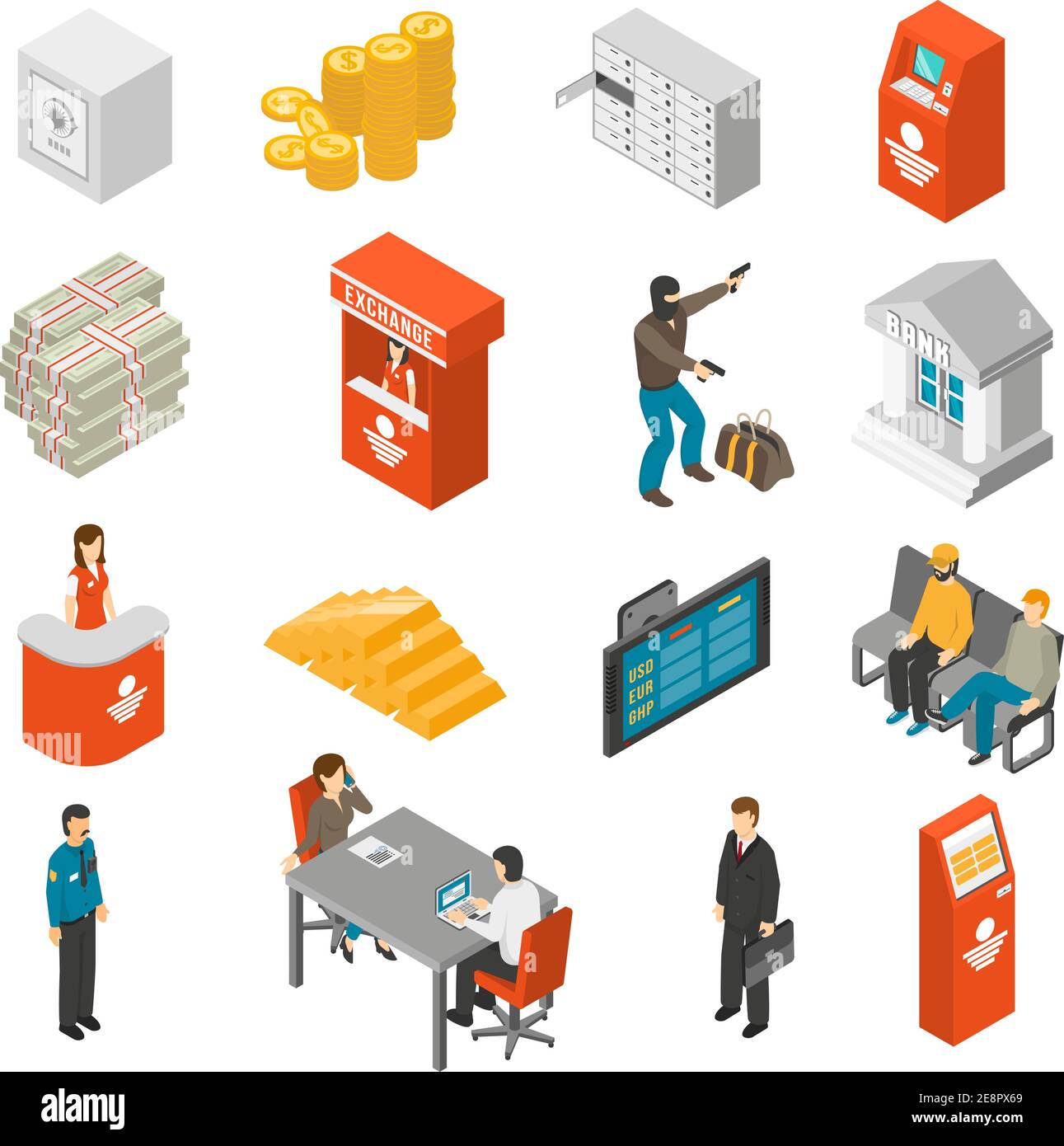 Bank Icons Set. Bank Isometric Vector Illustration. Bank Flat Symbols ...