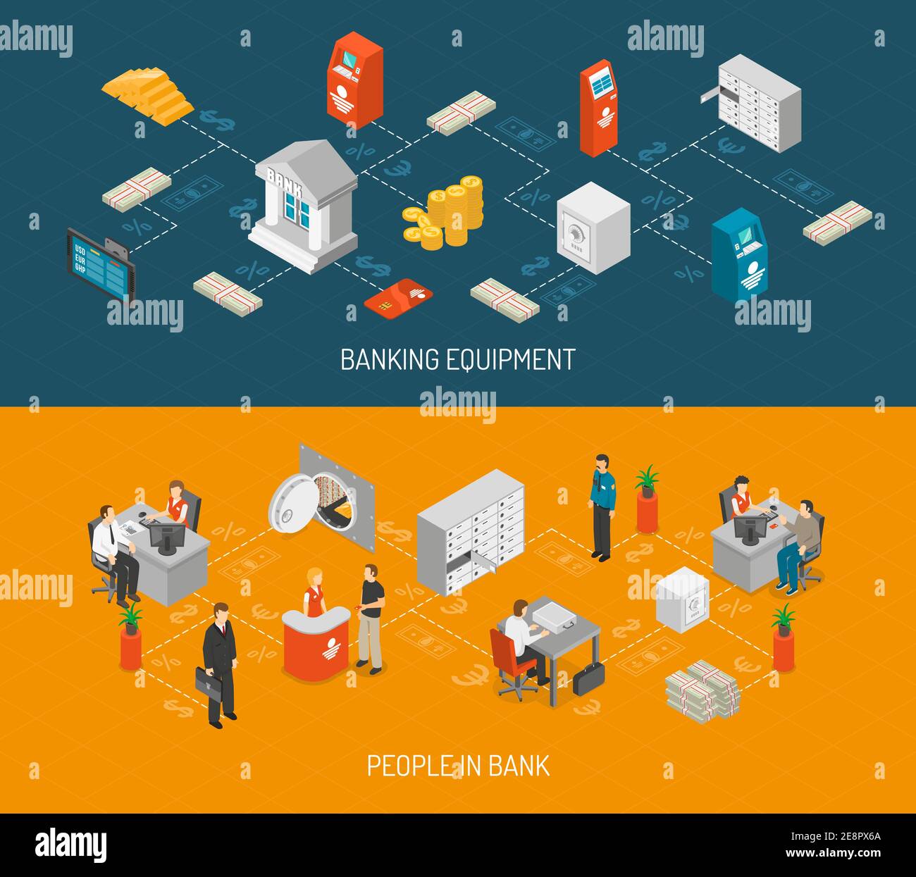Bank Isometric Concept. Bank Horizontal Banners. Bank Vector ...