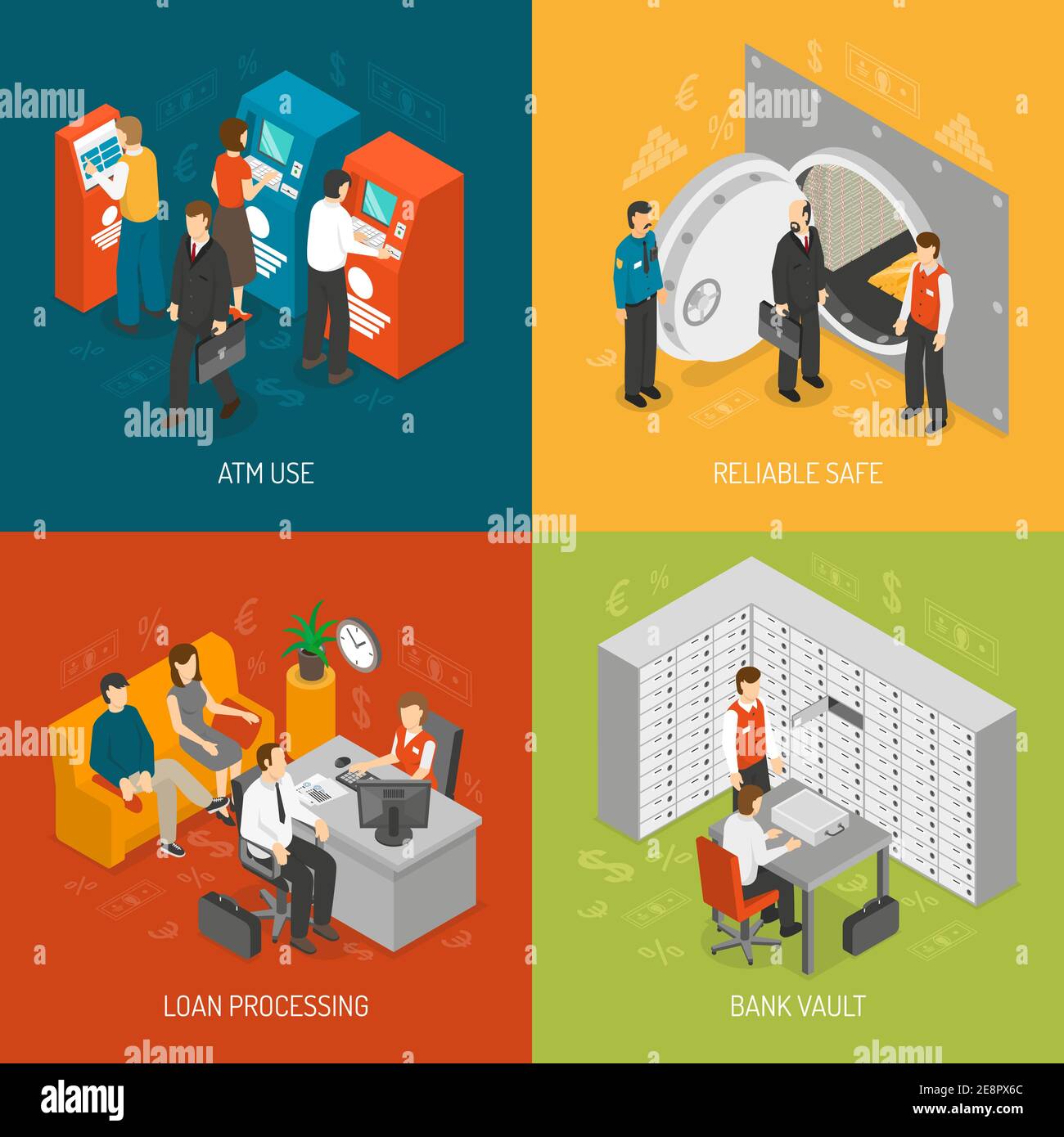 Bank Isometric Concept. Bank Icons Set. Bank Vector Illustration. Bank ...