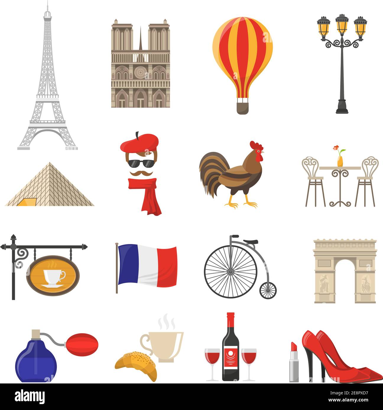 France Icons Set.France Vector Illustration.France Flat Symbols.Paris ...