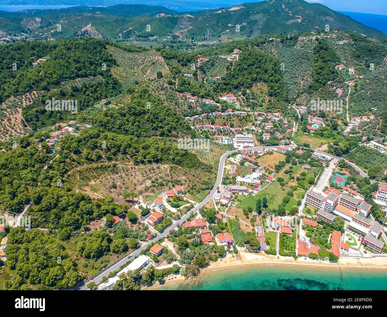 The famous sandy beach of Agia Paraskevi in island of Skiathos ...