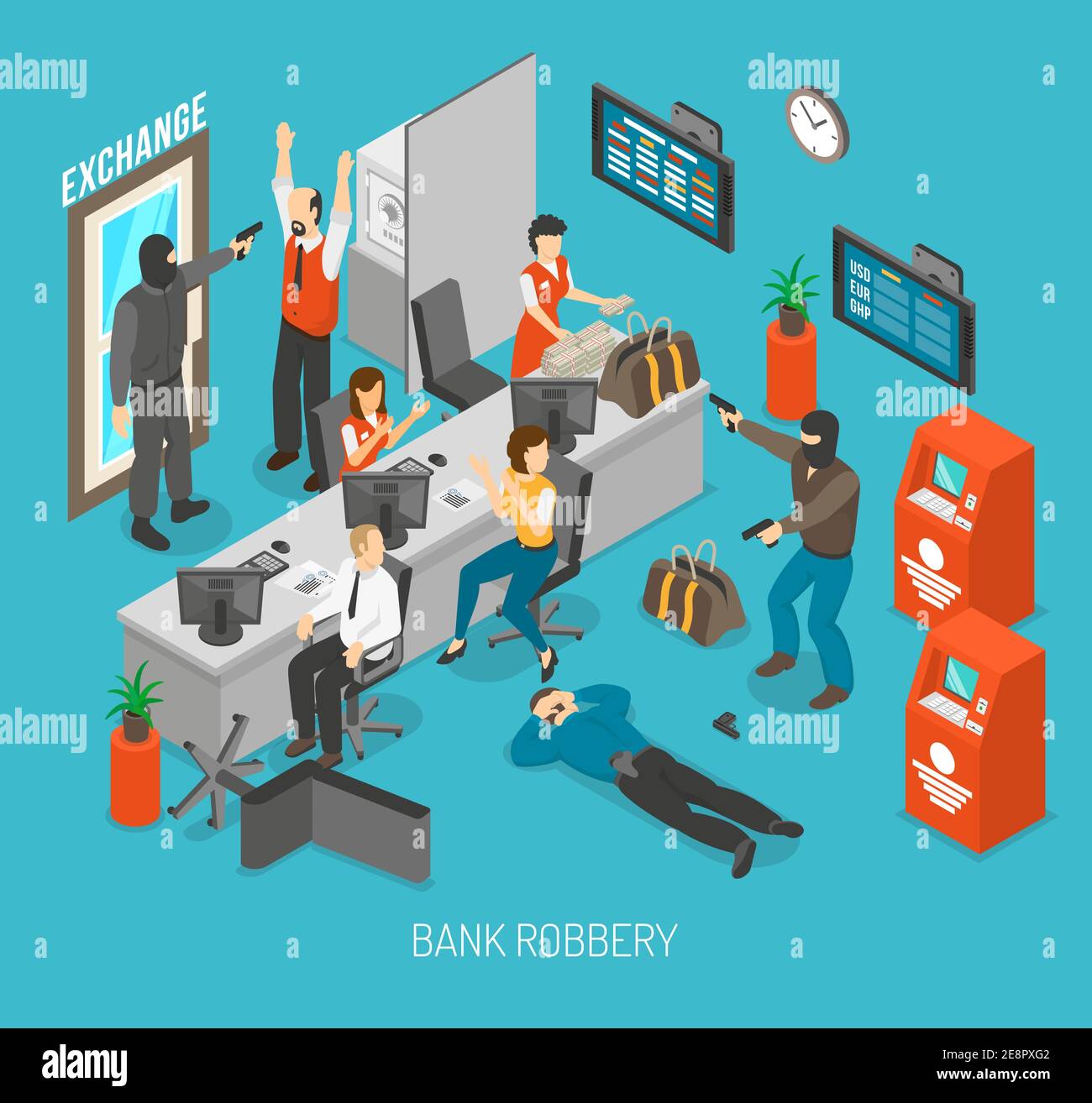 Bank Robbery Concept. Bank Robbery Design. Bank Robbery Isometric ...
