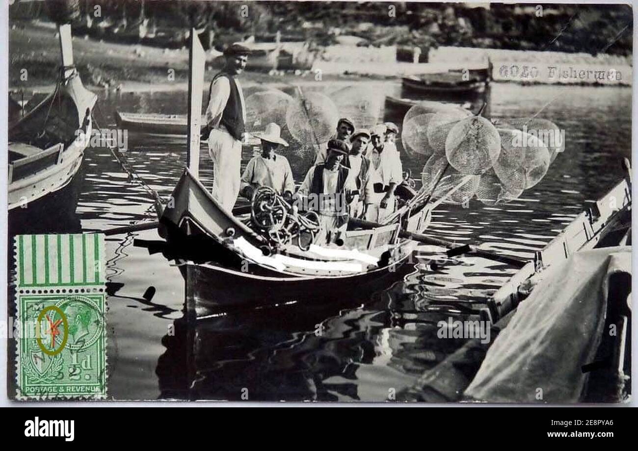 Mikiel Farrugia, Fishermen leaving to work, Gozo 1910s (postcard Stock ...