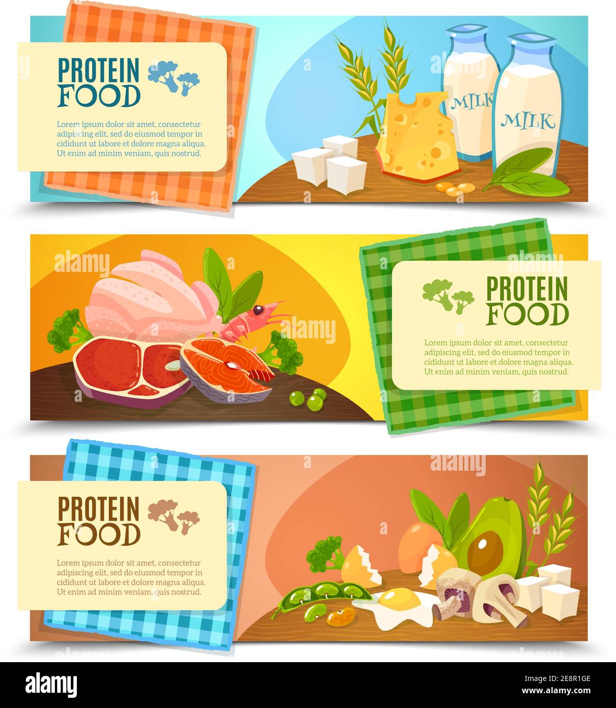 Healthy diet 3 horizontal flat banners set with information on high ...