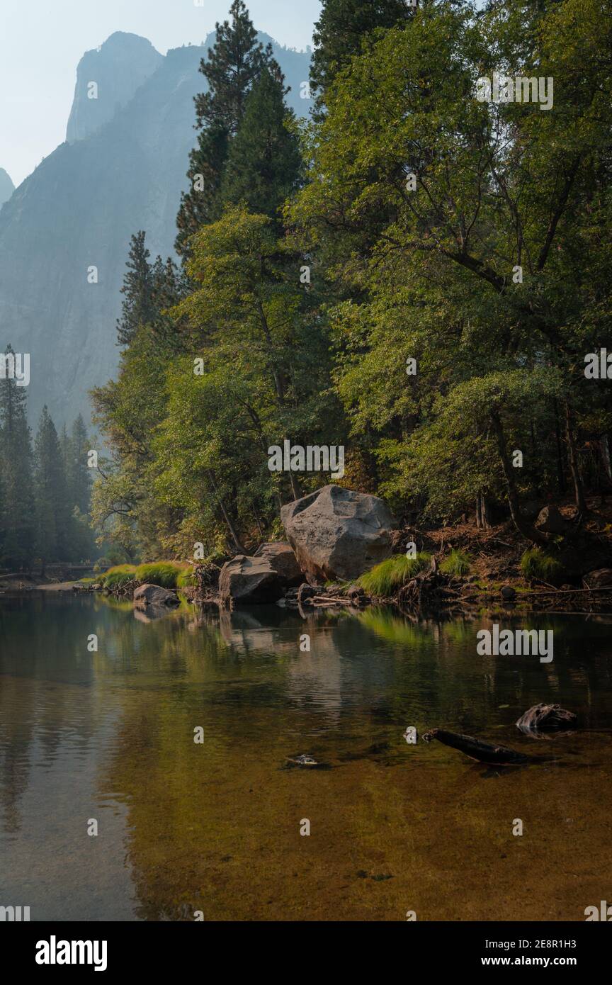 Placid river scene at Yosemite Stock Photo - Alamy