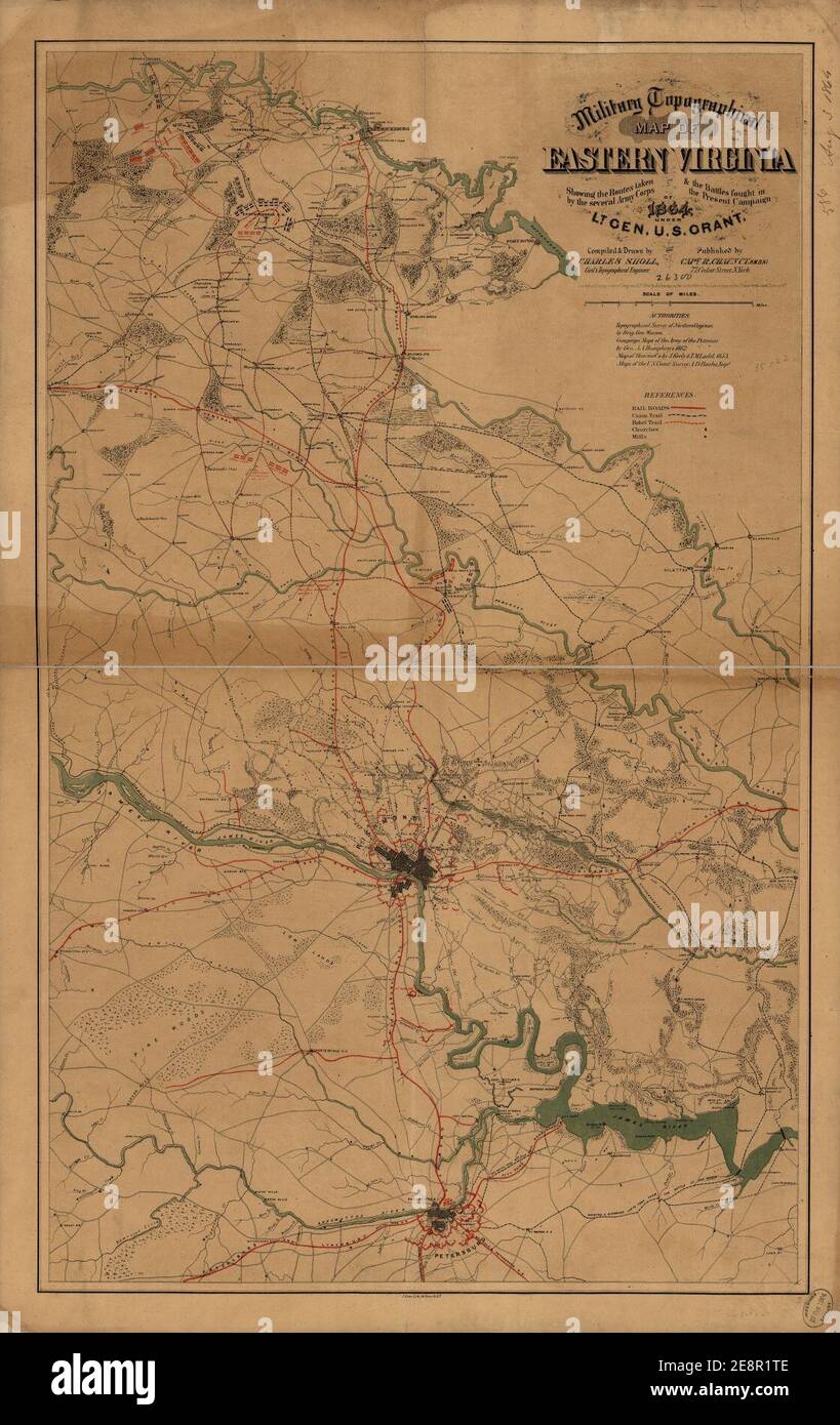 Military topographical map of eastern Virginia showing the routes taken ...