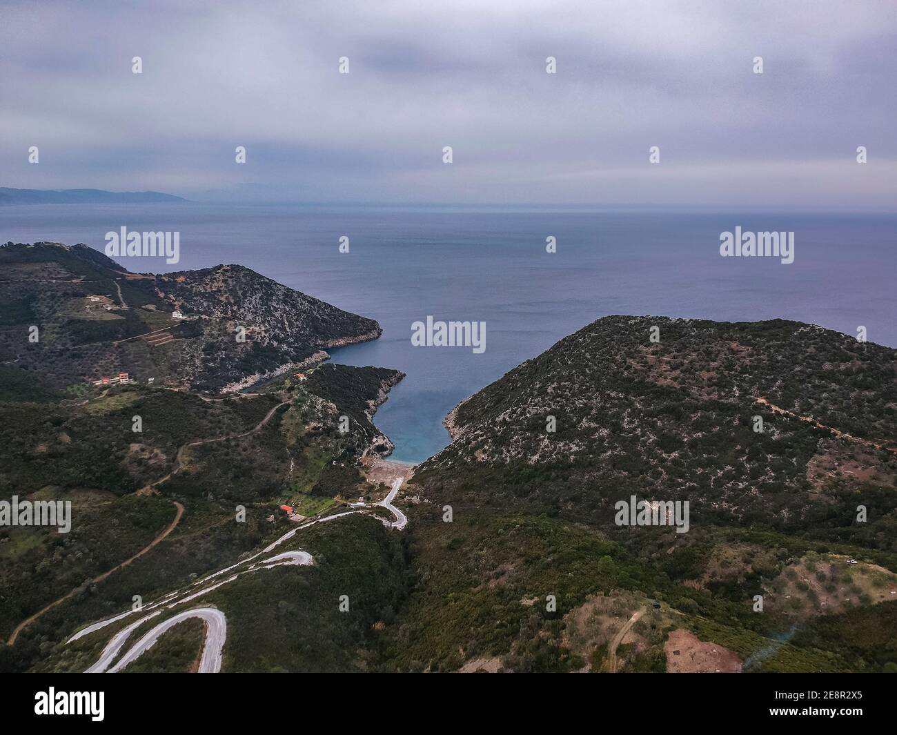 Aerial view over western Alonnisos island and the rock formation ...