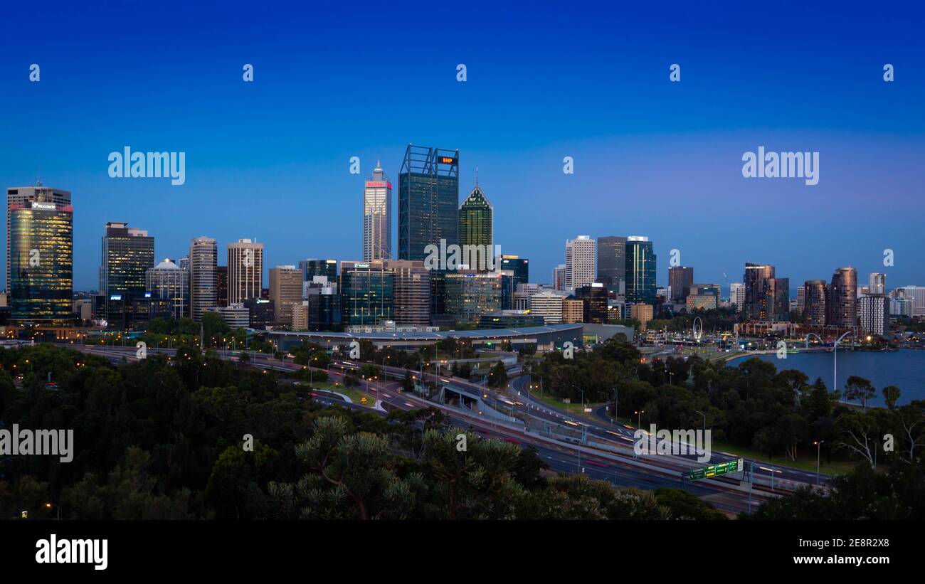 Perth Skyline from King's Park at Evening Stock Photo - Alamy
