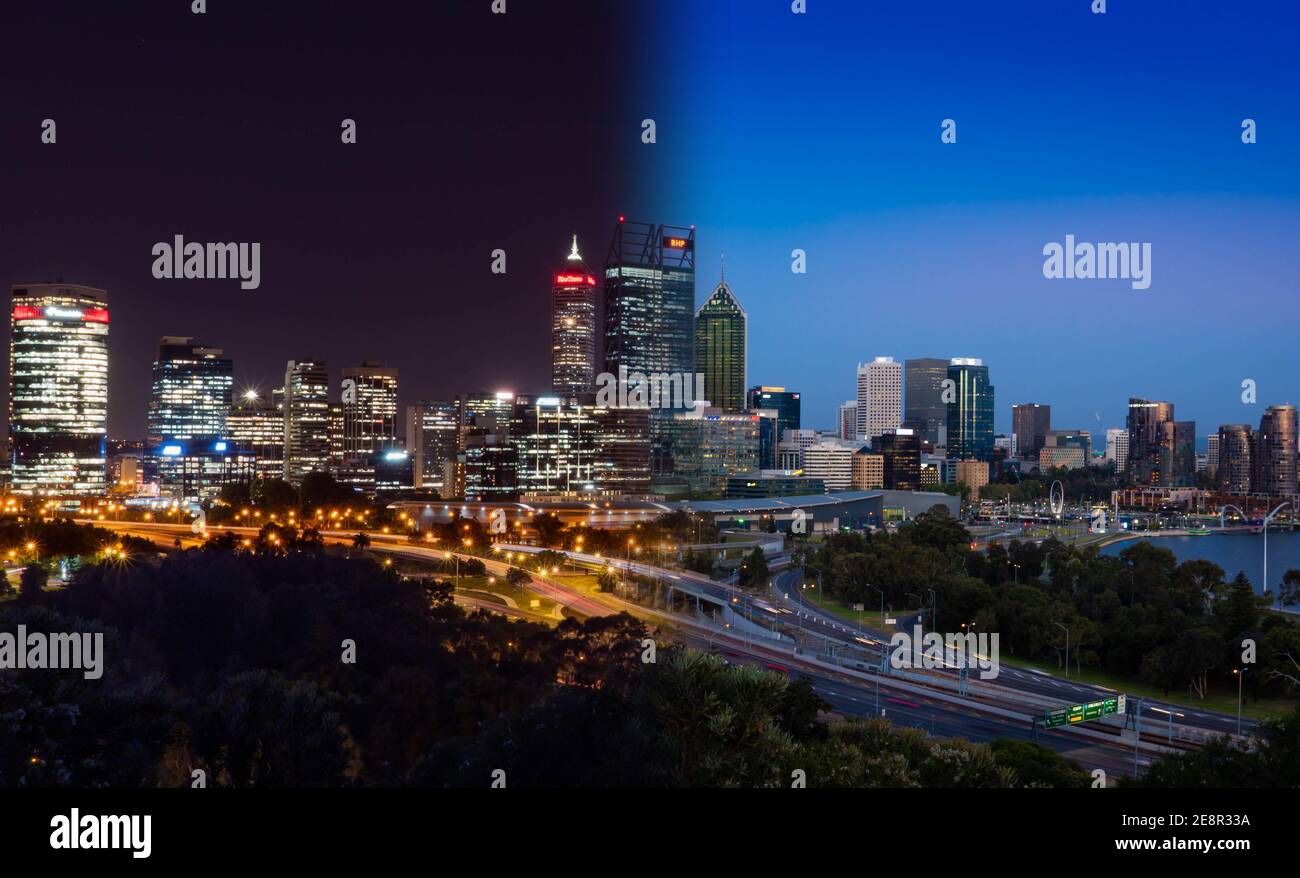 Perth Skyline from King's Park at Evening/Night Stock Photo - Alamy