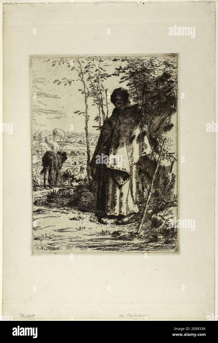 Millet - The Shepherdess Knitting, 1923.37 Stock Photo - Alamy