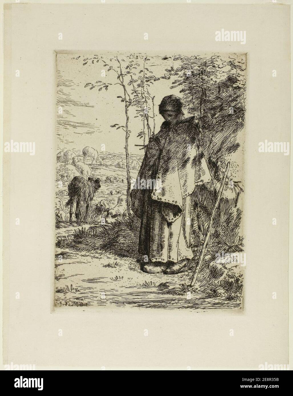 Millet - The Shepherdess Knitting, 1944.116 Stock Photo - Alamy