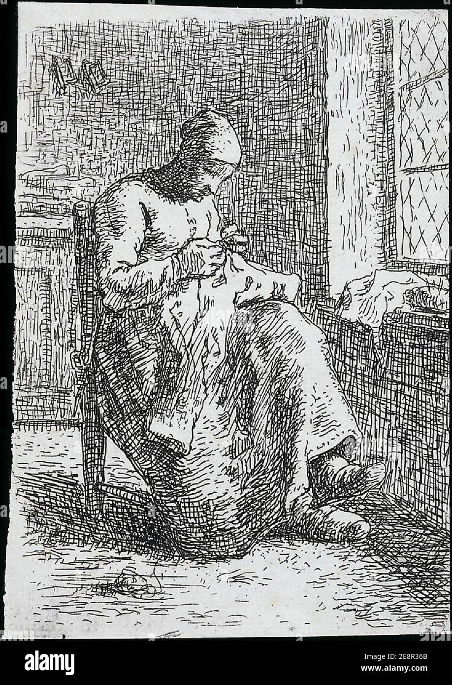 Millet - Woman Sewing, 21.10747 Stock Photo - Alamy