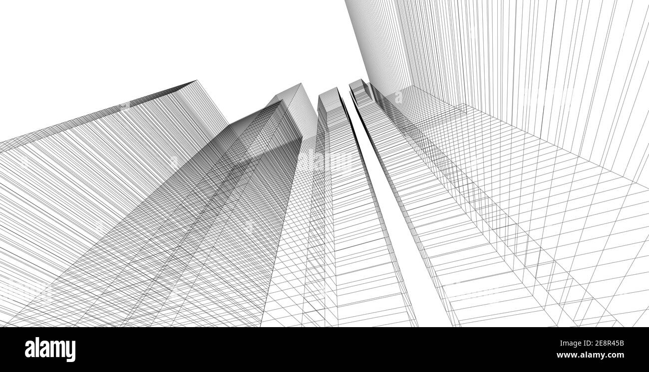 3D illustration architecture building perspective lines, modern urban ...