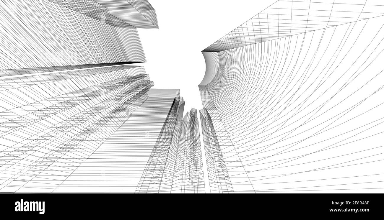 3D illustration architecture building perspective lines, modern urban ...