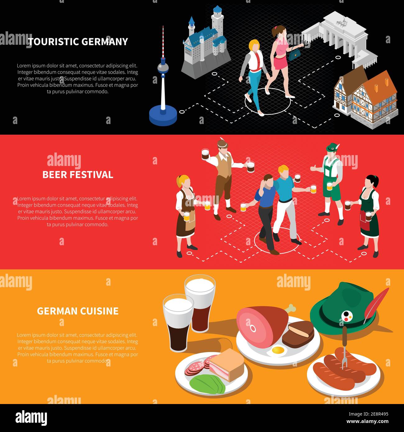 Touristic germany isometric national flag banners background poster ...