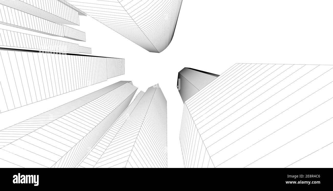 3D illustration architecture building perspective lines, modern urban ...