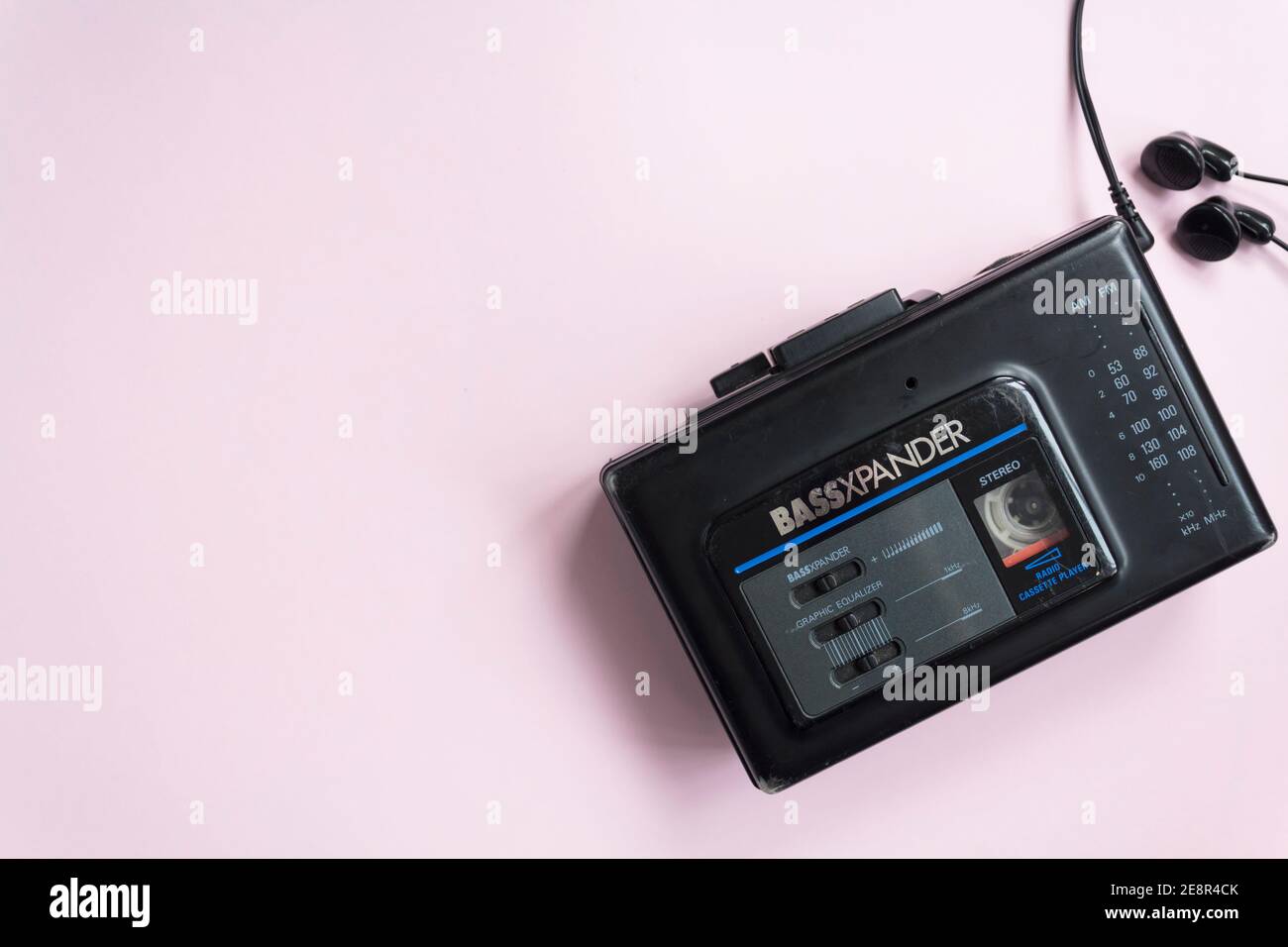 Top view of old walkman on pink background with copy space Stock Photo ...