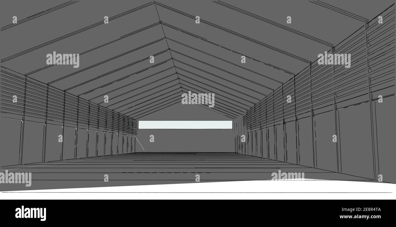 3D illustration architecture building perspective lines, modern urban ...