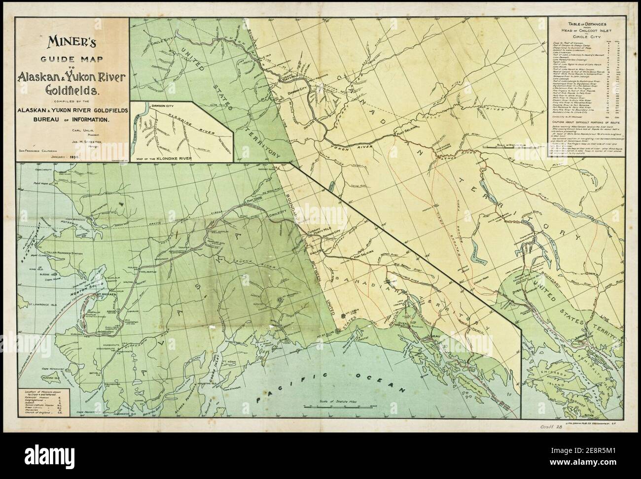 Miner's guide map to Alaskan & Yukon River goldfields Stock Photo - Alamy