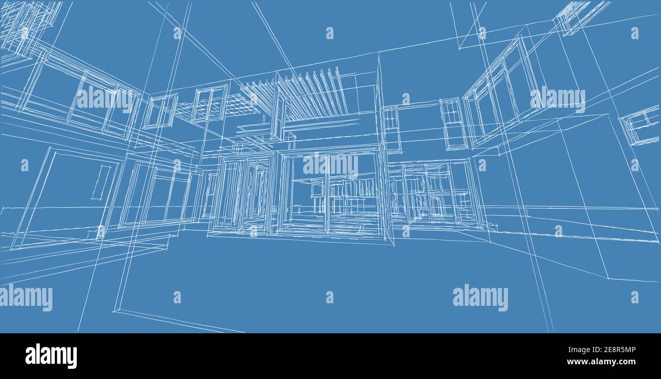 Building Sketch Architectural 3d Illustration Architecture Building Perspective Lines Stock
