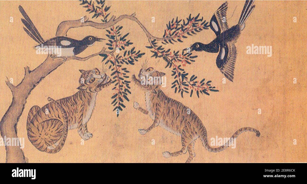 Minhwa-Tiger and magpie-043 Stock Photo - Alamy