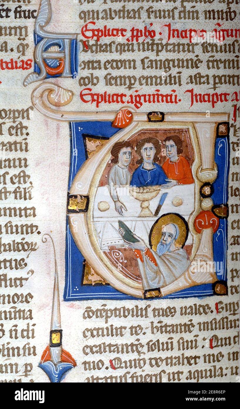 Miniatore di S Alessio in Bigiano - Leaf from Bentivoglio Bible Stock ...