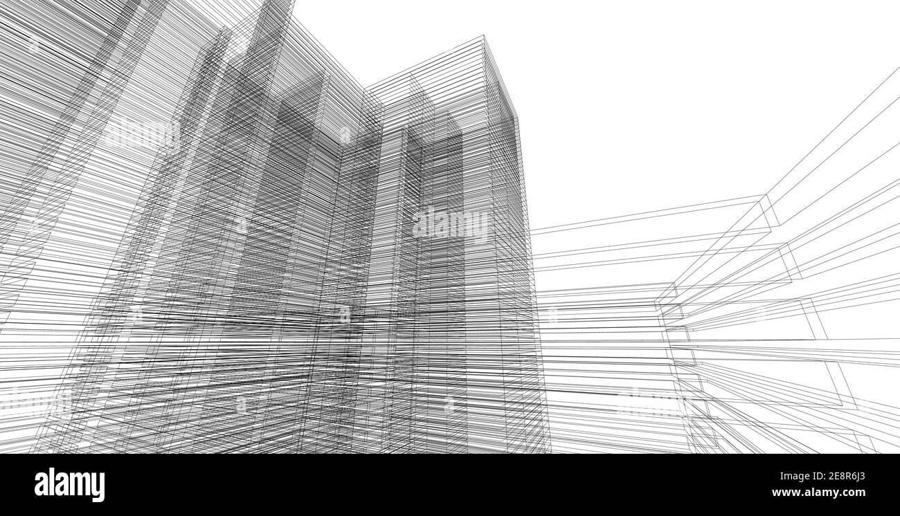 3D illustration architecture building perspective lines, modern urban ...