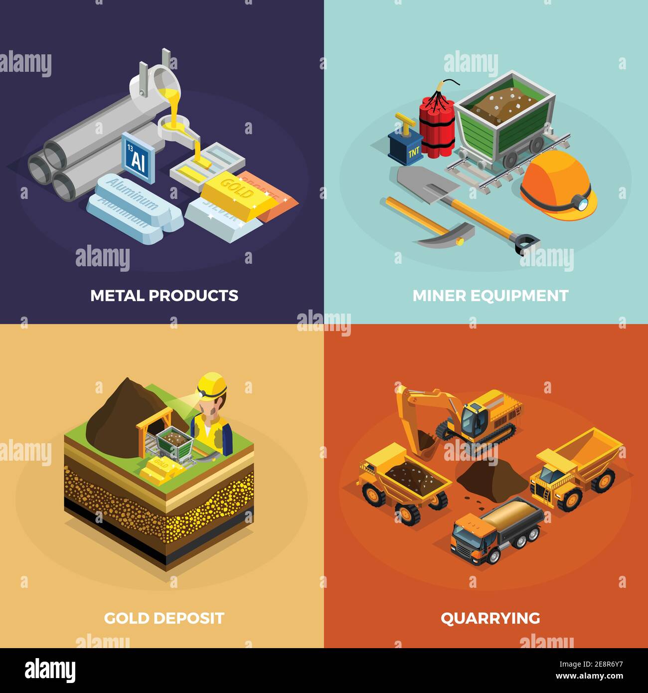 Mining concept isometric icons set with metal products symbols isolated ...