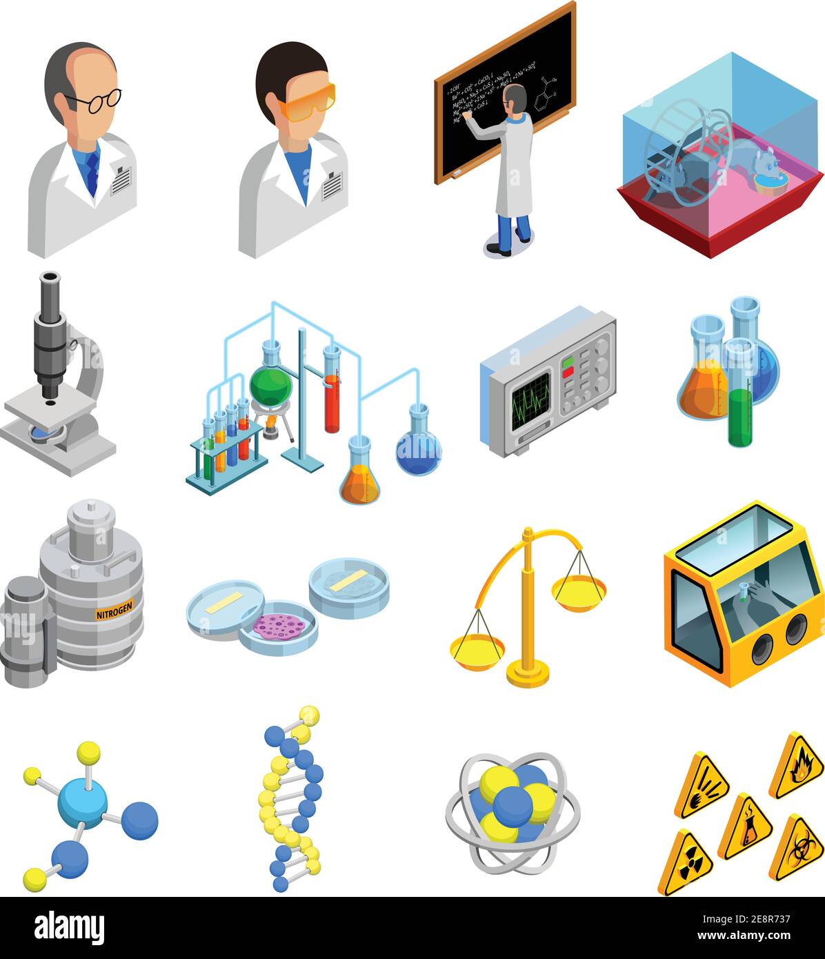 Science Isometric Icons Set With Experiment Symbols On Blue Background Isolated Vector