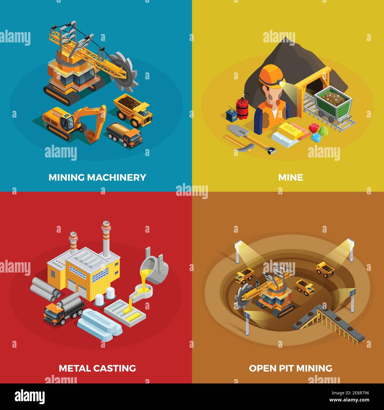 Mining concept icons set with machinery symbols isometric isolated ...